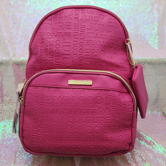 Juicy Couture | Bags | Juicy Couture Pink Allover Logo Backpack | Poshmark